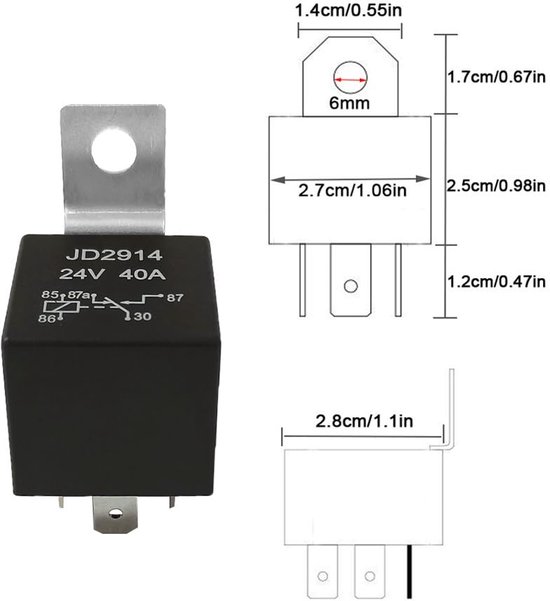 5 Pin Car Relay - 24V 40A SPDT - Automotive Relay met Harness Socket en ...