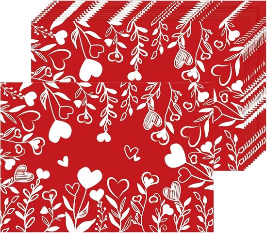50 Papieren Placemats Wegwerp met Rood Hart Motief - 40x28 cm ...
