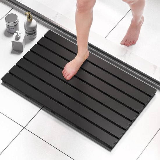 Grote Antislip Bamboe Douchemat Zwart - Waterdicht voor Badkamer, Sauna ...