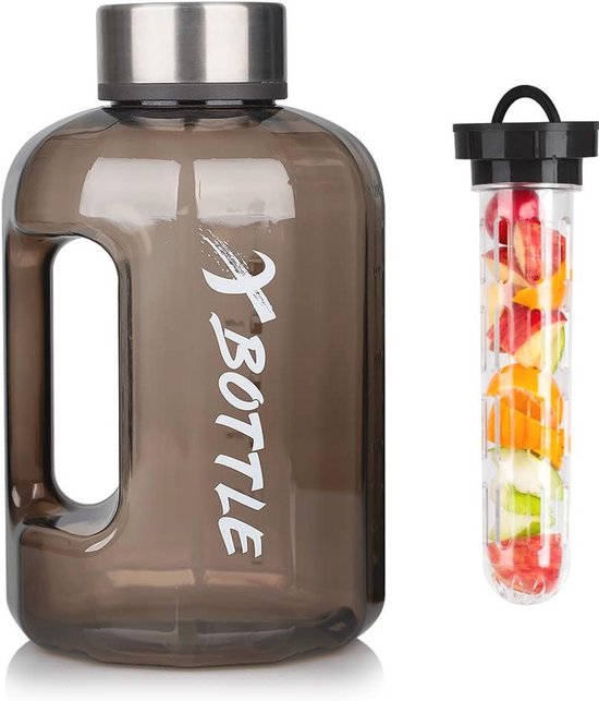 Grote BPA-vrije Waterfles met Fruitinfuser en Tijdmarkering - 2,5 L ...