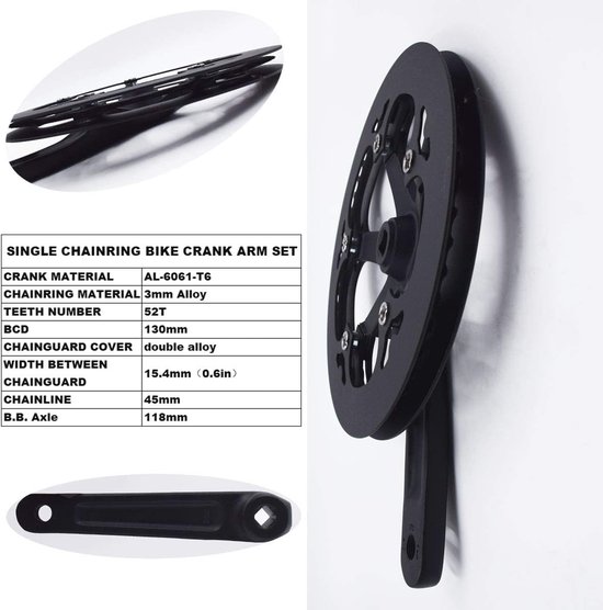 Crankstel 52T 130BCD 170mm voor Vouwfiets en Stadsfiets - Gesmeed ...