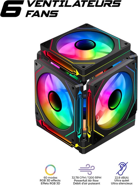 Gamer PC Behuizing met Aquarium Look en 6 ARGB Fans - ATX, mATX, mITX | bol