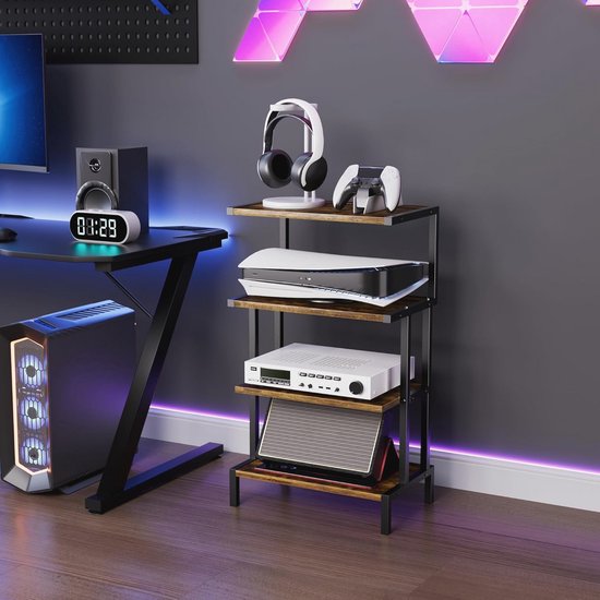 Hifi-rek met 4 niveaus van hout en staal – Multifunctioneel meubel voor ...