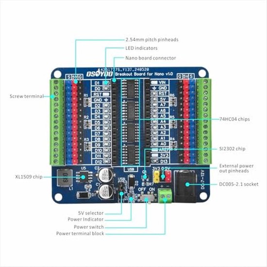 Nano IO Shield Breakout Board voor Arduino Nano met GPIO Status LED en ...