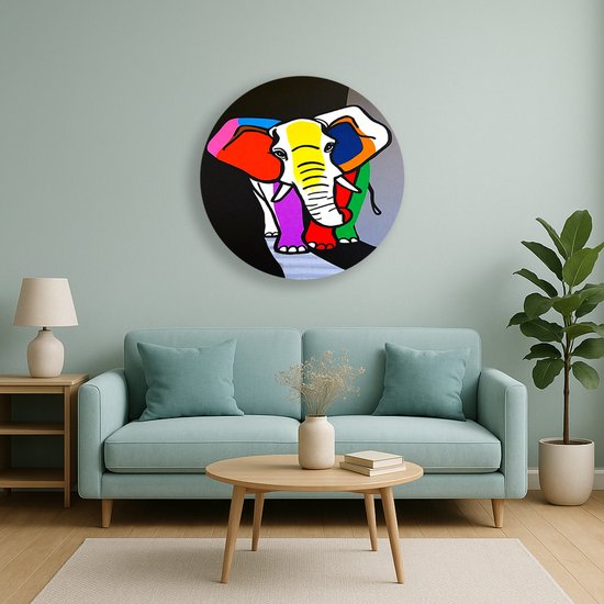 Olifant kleurvlakken - Wandobject rond - Dibond muurcirkel - 80x80 cm | bol