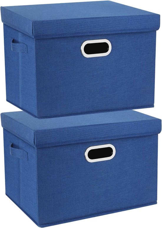 Opbergdozen met Deksel - Set van 2 - Opvouwbaar en Wasbaar - 44x30x29 ...