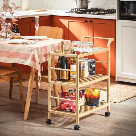 Keuken Trolley Met Wielen - Opbergtrolley - Natuurhout - 65x80x35 cm | bol