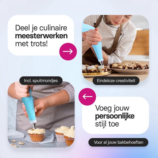Spuitzak met spuitmondjes | Herbruikbaar | 6 spuitmondjes | blauw | bol