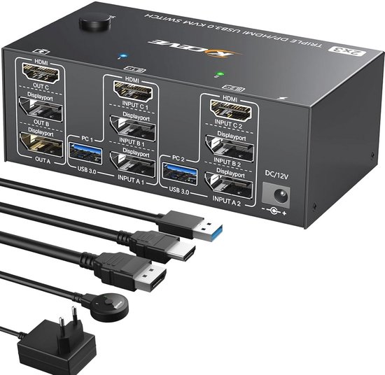 KVM Switch voor 2 PC's en 3 Monitoren met HDMI en DisplayPort - 4K & 8K ...