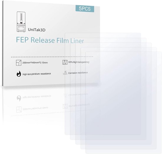 FEP Film voor 3D-printers - 5 stuks 140 x 200 mm, Compatibel met LCD en ...