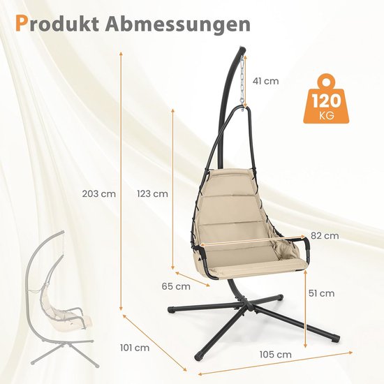 Hangstoel met Frame voor Binnen en Buiten - Ergonomische Hangschommel ...