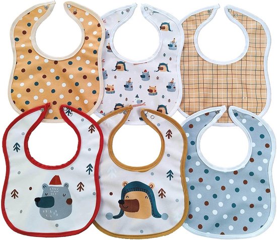 Zachte en Waterdichte Baby Slabbetjes, Set van 6, Wasbare Slabbetjes ...