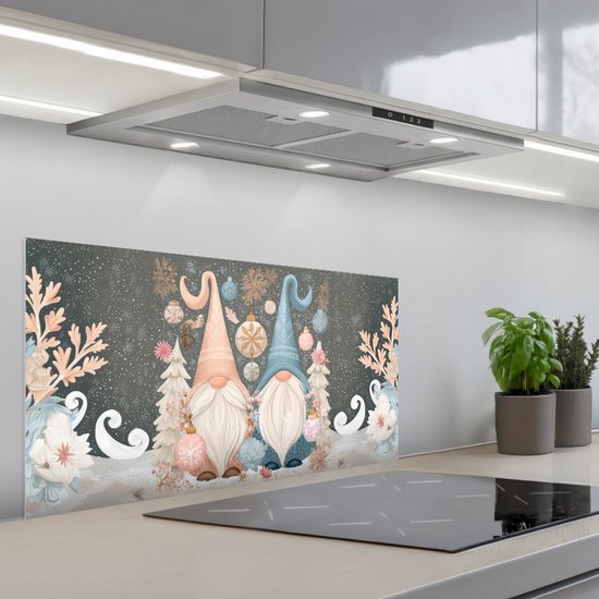 Spatscherm 90x45 cm - Zelfklevende achterwand Kerst - Gnomen - Pastel ...