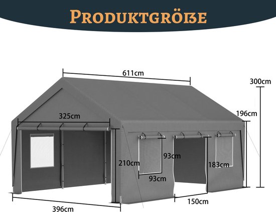 Carport – Garage Tent – Overkapping – Schuur – Opslagtent – Ruim 6x4x3m ...