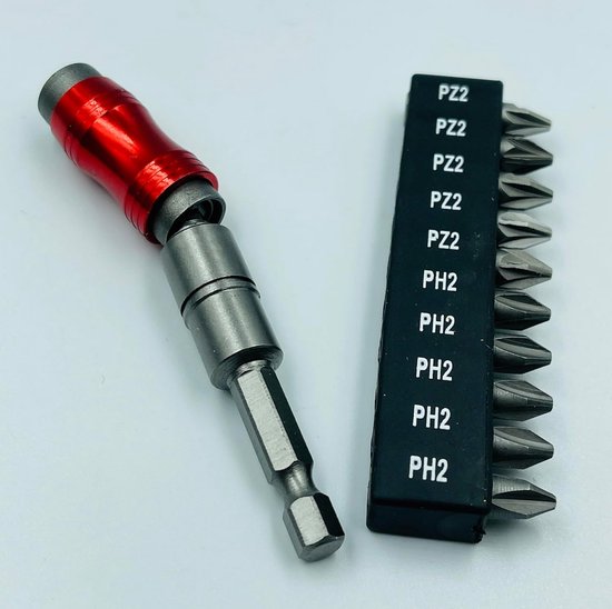 Instelbare Hoek Bit Houder met Magnetische Hex Schacht en 10 Bits | bol