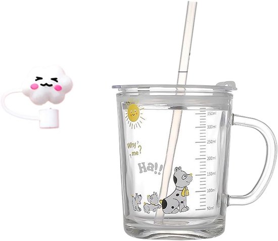 Glazen Beker met Maatstreep en Rietje, Kinderdrinkbeker 350 ml met ...