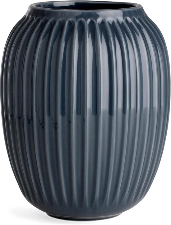 Elegante Keramische Vaas met Verticale Groeven Antracietgrijs 21 cm | bol