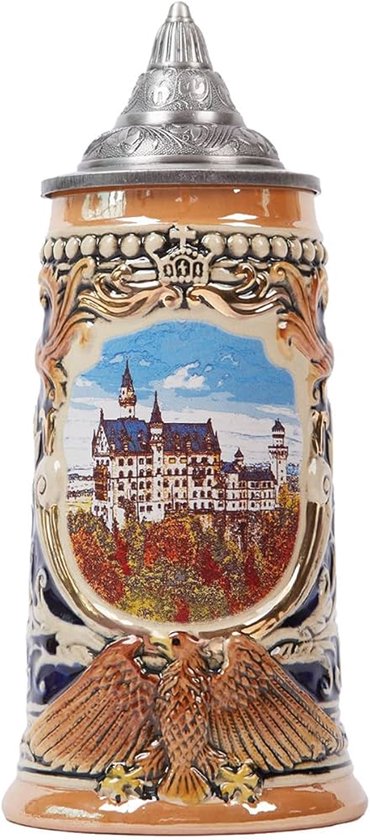 Duitse Bier Stein Mok met Deksel - 0,7 Liter - Porselein | bol