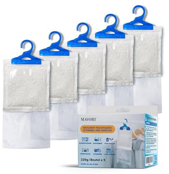 Set van 5 XL Luchtontvochtigers - Vochtabsorberende Zakken voor Ruimtes ...