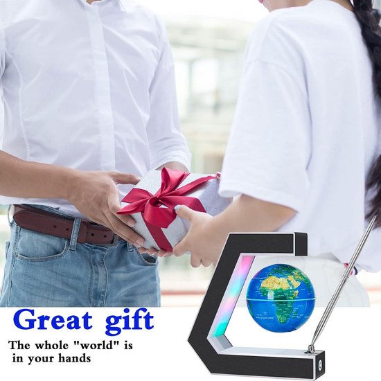 Zwevende Wereldbol met LED-Verlichting - Magnetische Draaibare Kaart ...