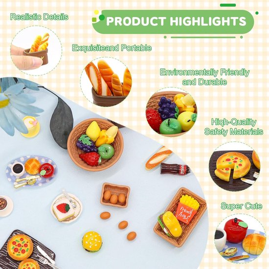 50 Delige Miniatuur Poppenhuis Accessoires Eten en Drinken Set voor 1: ...
