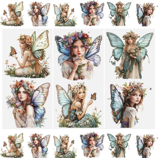 3 Vellen Plakstickers met Vlinder en Elf Thema voor Knutselen en ...