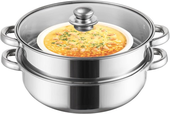 Stoompan Set RVS 28cm met 2 Lagen en Glazen Deksel | bol