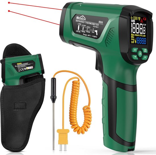Infrarood Laser Thermometer -40℃ tot 1200℃ met Thermokoppelsonde | Hoge ...