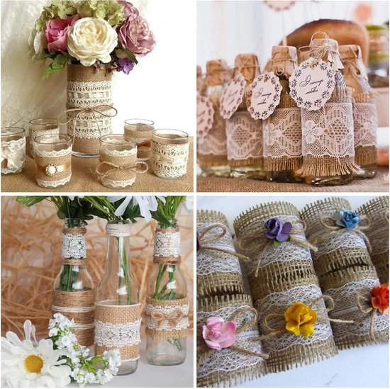 Natuurlijke Jute Band met Kant - Vintage Geschenklint voor Bruiloften ...