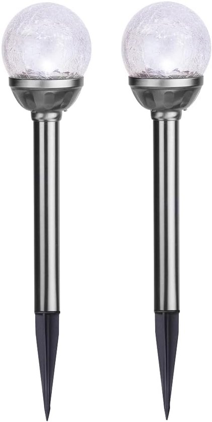 Set van 2 Zonne-energie LED Tuinspots met Glazenbol - RVS Solar Staven ...