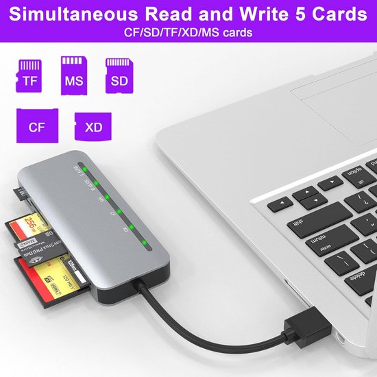 7-in-1 USB 3.0 Multi SD-kaartlezer voor 5 kaarten tegelijk | bol
