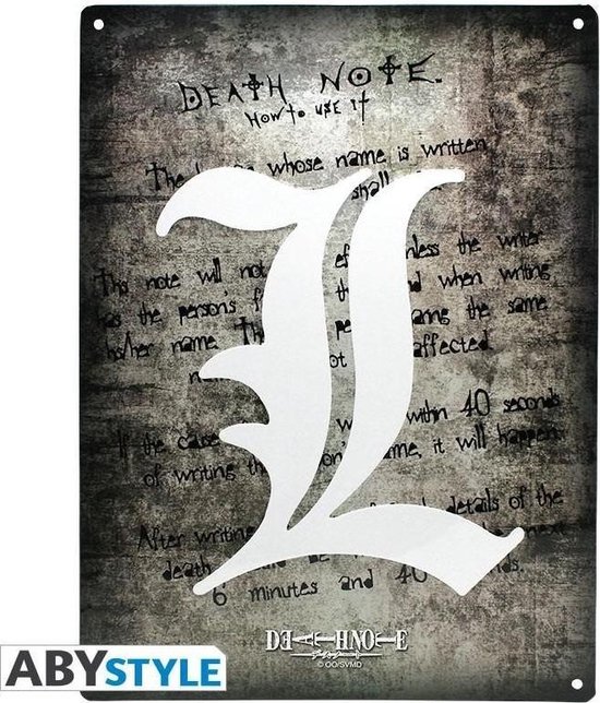 DEATH NOTE - L Symbol - Metal Plate '28x38cm' | bol