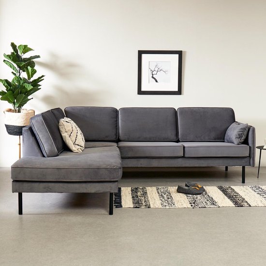 Velvet hoekbank anthracite chaise longue links | bol