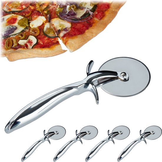 Relaxdays 5x pizzasnijder - rvs mes - grote pizzaroller - scherpe ...