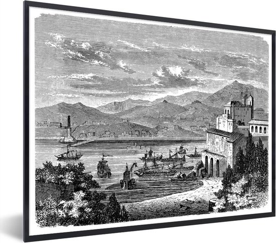 Fotolijst incl. Poster - tekening van de Italiaanse stad Genua - 40x30 ...