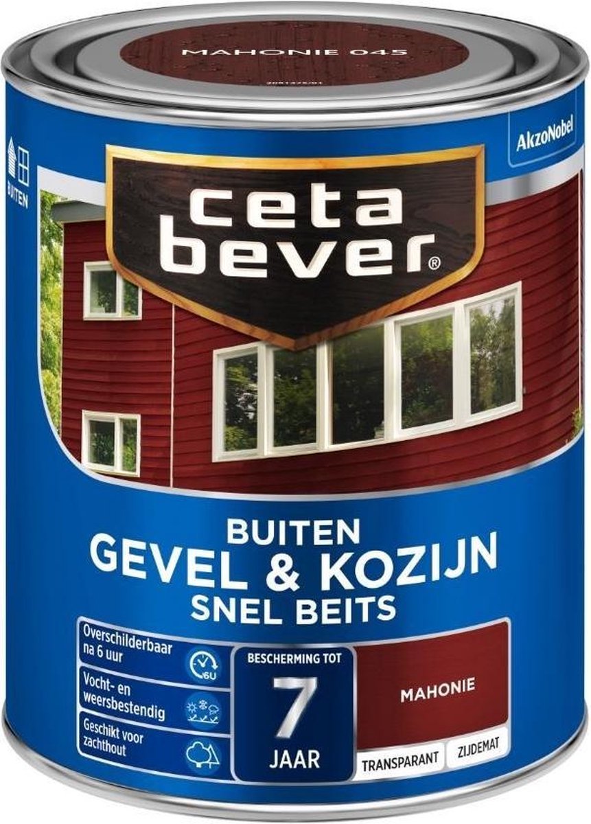CetaBever Buiten Gevel & Kozijn Snel Beits - Zijdemat - Mahonie - 750 ...