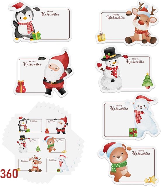 60 Kerst Stickers Cadeaulabels met 6 Verschillende Feestelijke Patronen ...
