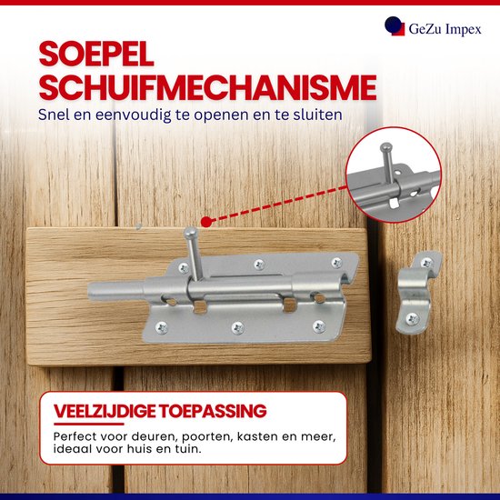 GEZU IMPEX Deurgrendel Gegalvaniseerd Set van 6 80 x 55 mm boutgrendel ...