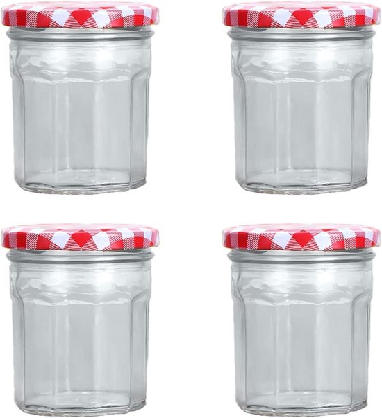 Glazen Potten voor Honing, Pudding, Saus, Noten - Set van 4 stuks | bol