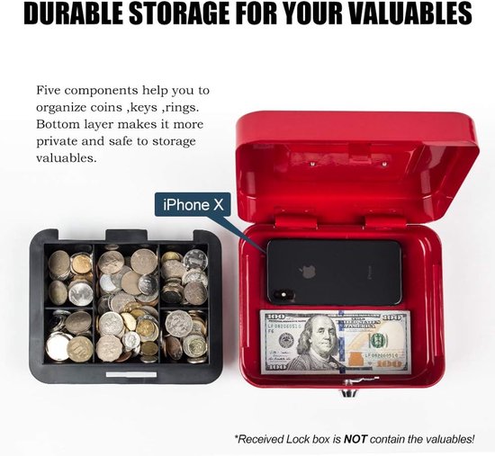 Medium Cash Box met Money Tray - Kleine Lock Box met Sleutel voor ...