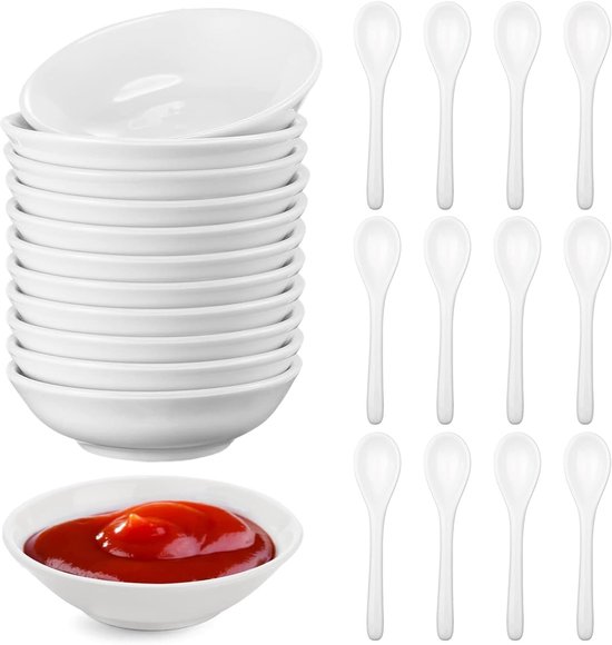 Pack van 12 Witte Sauce Bowls - Ronde Dipping Dishes - Diameter 8 cm ...