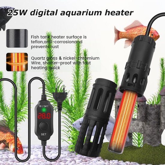 Instelbare Digitale Aquariumverwarming 25W voor Kleine Aquaria (8-25L ...