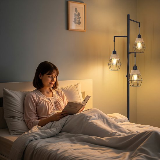 MUPOO Industrieel Vloerlamp Zwart met 3-Lichts - Staande Lamp met 3 ...