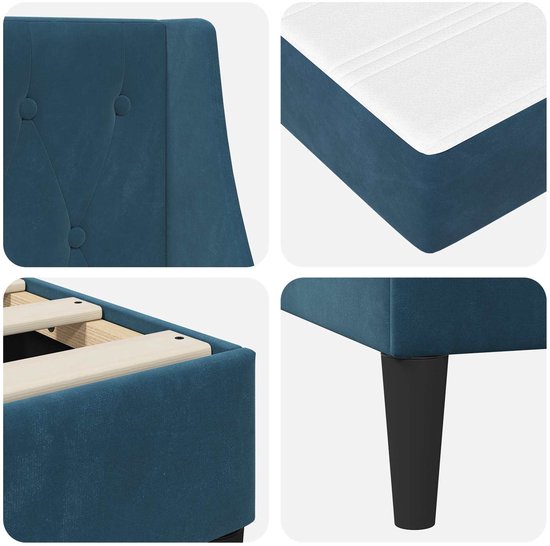 vidaXL - Bedframe - met - matras - met - matras - Blauw - 140 - x - 200 ...