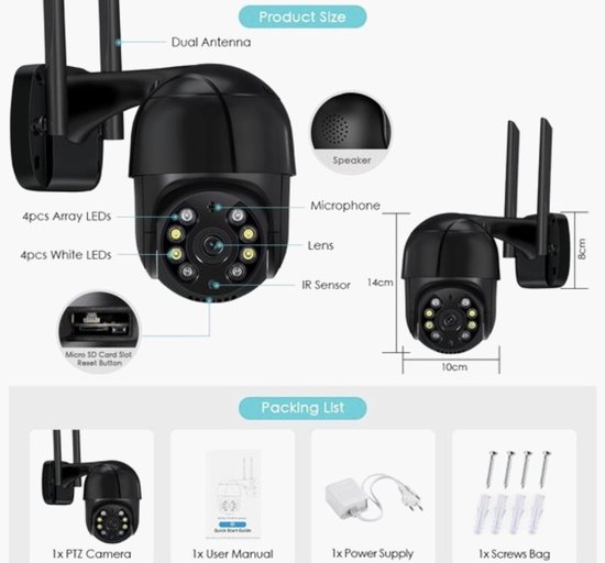 Spy Camera - Bewakingscamera 3MP Buiten Camera met WIFI en Kleur Nachtzicht - PTZ... | bol