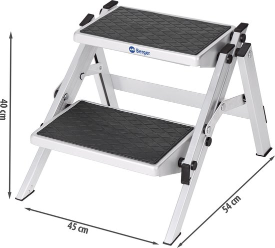 BERGER Trapladder | Trapje 2 Treden | Inklapbaar Antislip Aluminium ...