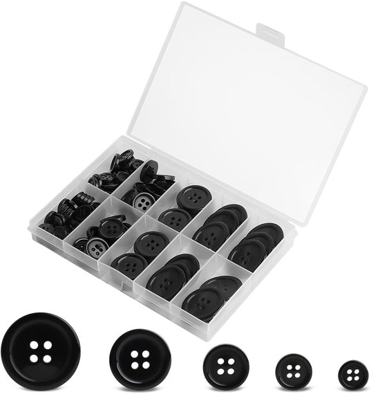 100 stuks harsknopen, 4 gaten zwarte plastic knopen, 5 maten ronde ...
