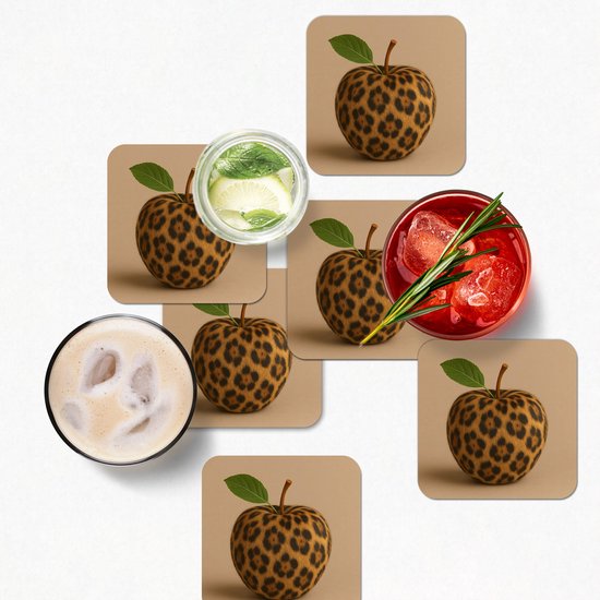 Onderzetters voor glazen - Appel - Panter - Blaadje - Groen - 10x10 cm ...