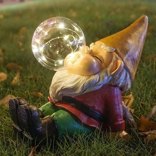 Tuinkabouter Bubble Blazend Standbeeld Zittend Buiten Hars Kabouter ...