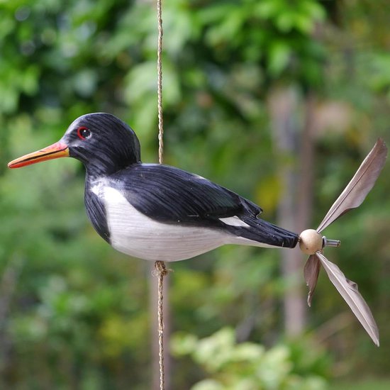 Wind Chime with 3 Bird Spring Propellers and Wooden Animal Figures for ...